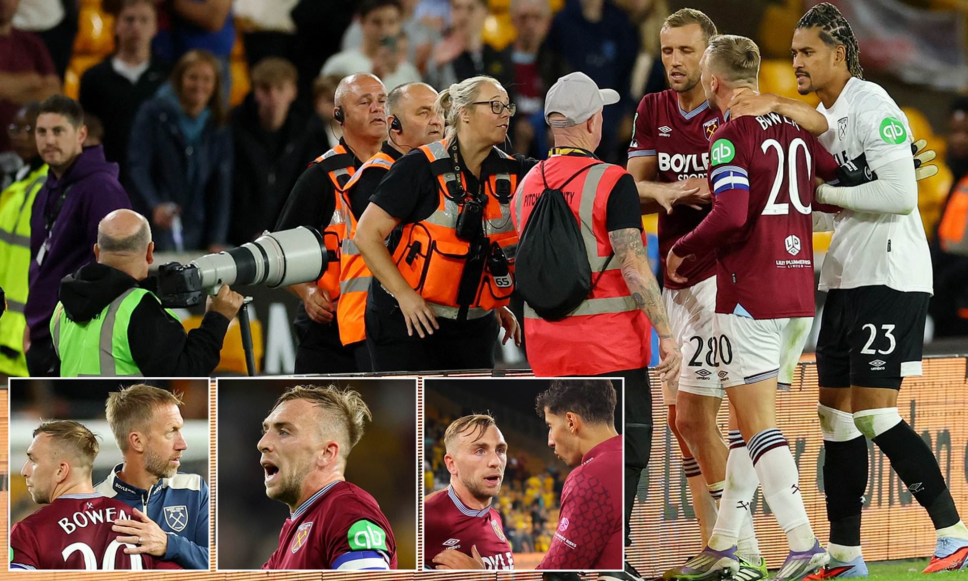 Jarrod Bowen involved in row with furious West Ham fans after Wolves defeat