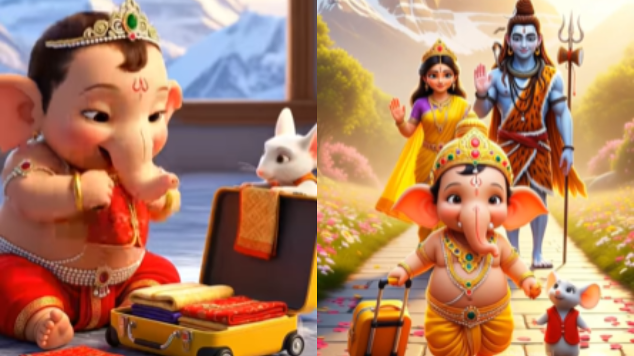 Cutest Ganpati Aagman! AI Video Shows Little Bappa With Trolley Bags ...