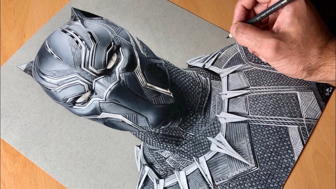 Drawing Black Panther Marvel time lapse illustration