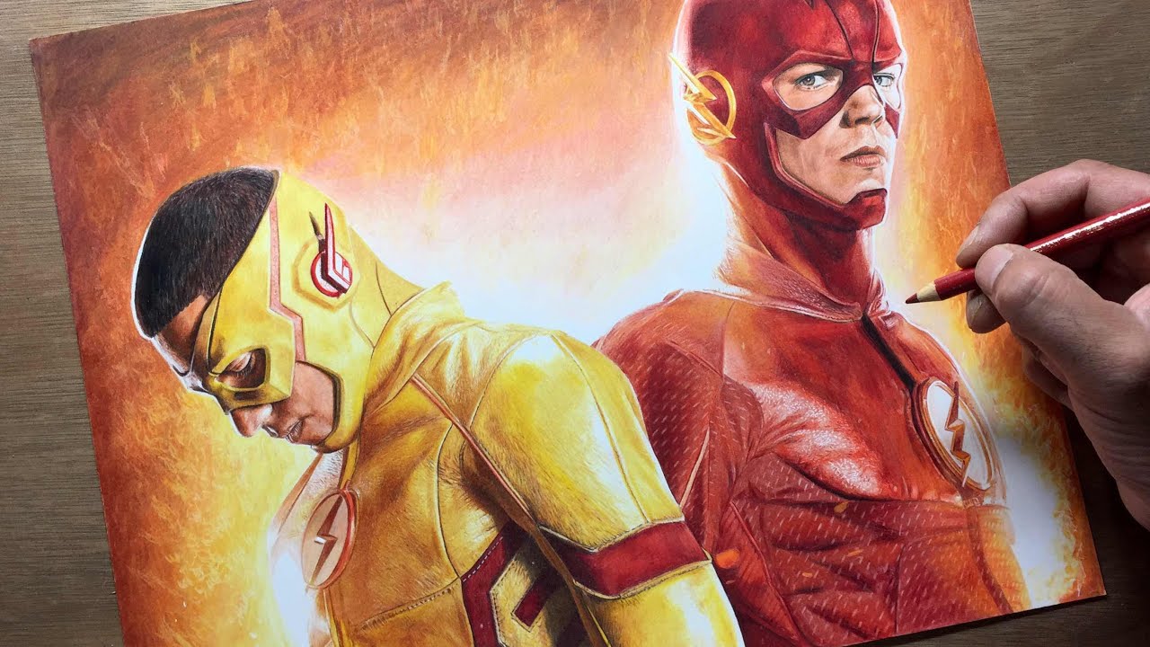 Drawing the Flash and Kid Flash DC time lapse artwork