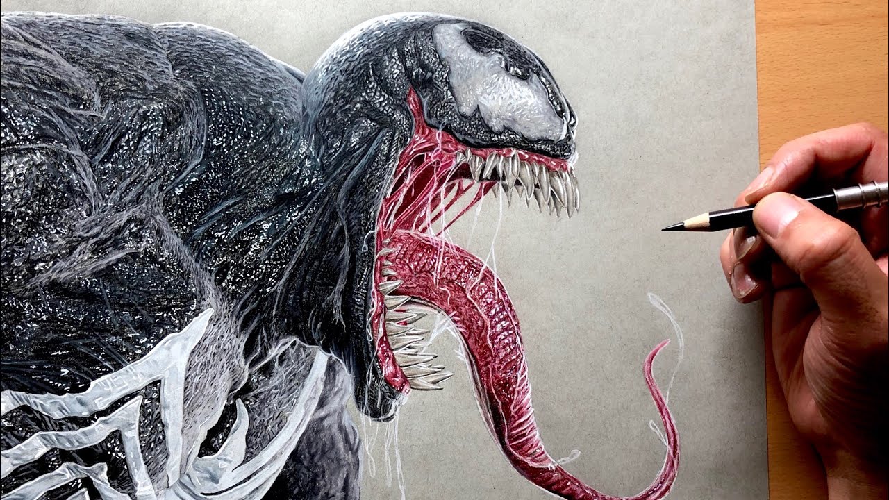 Drawing Venom Marvel time lapse art process