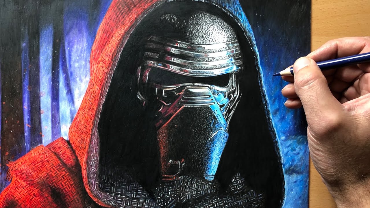 Drawing Kylo Ren Star Wars character sketch timelapse