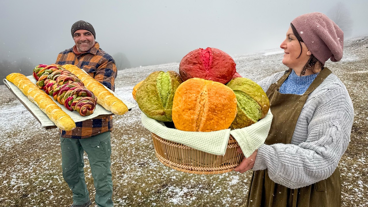 Baking Rainbow Bread With the Family in the Countryside