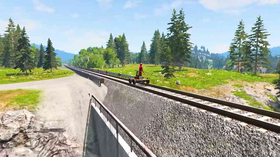 Cars Jump Speed Bumps While Trains Cross Broken Tracks