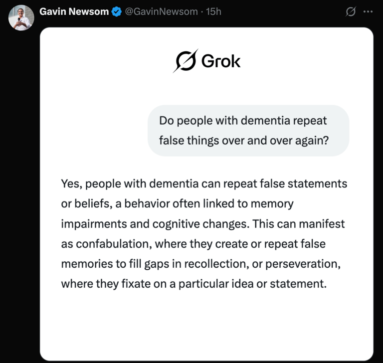 Gavin Newsom trolls Trump with Grok post suggesting he has dementia