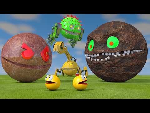 Pacman vs Monsters #6 Compilation | Marble, Mud, Excavator Robot ...