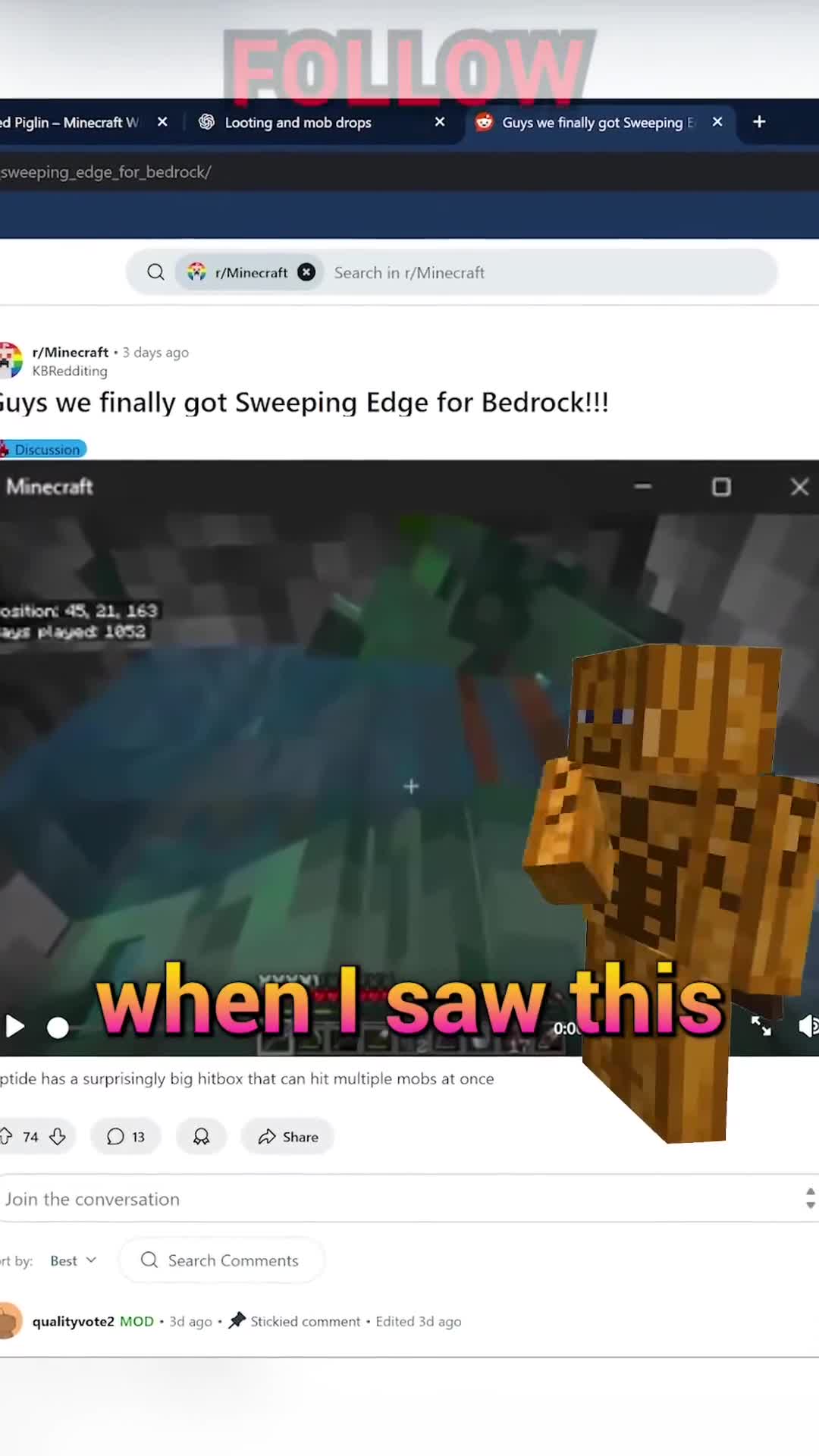 Sweeping edge in Bedrock edition! #minecraft #minecraftbedrock #mine