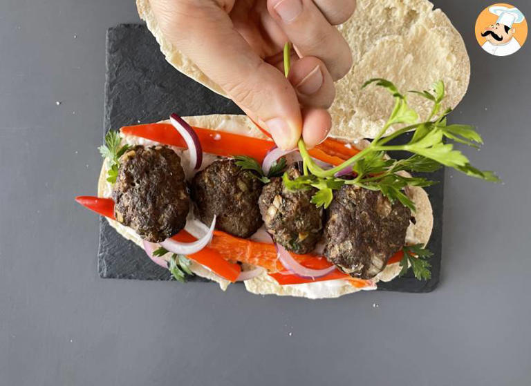 Turkish köfte meatball sandwiches in kebab bread
