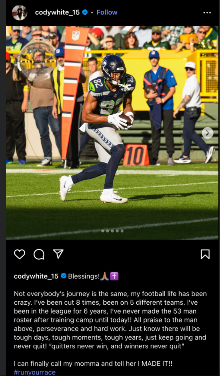 Cody White's winding road to 1st NFL Seahawks TD. Keeping the ball: An ...