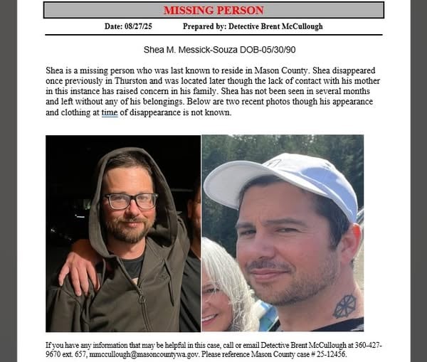 Mason County deputies search for missing man last seen in Thurston County