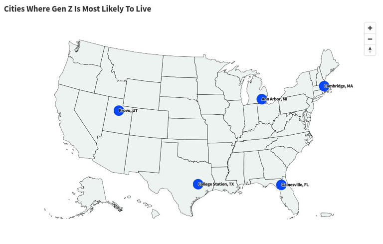 Map shows cities where Gen Z is most likely to live