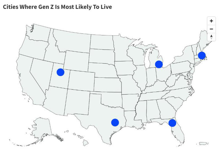 Map shows cities where Gen Z is most likely to live