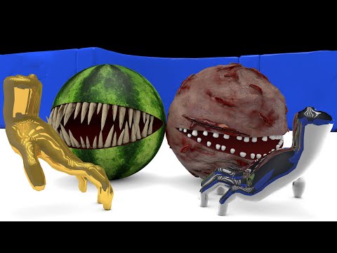 Horror Pacman and Watermelon Monster vs Silver and Golden Hands