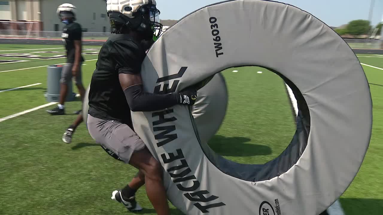 Donated tackle wheels help Mansfield ISD football players practice safely
