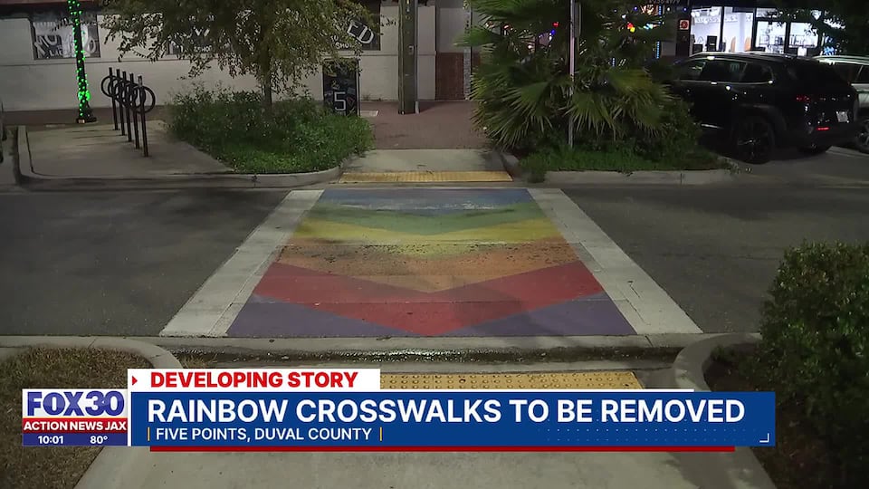 Jacksonville to comply with Florida order to remove rainbow crosswalks