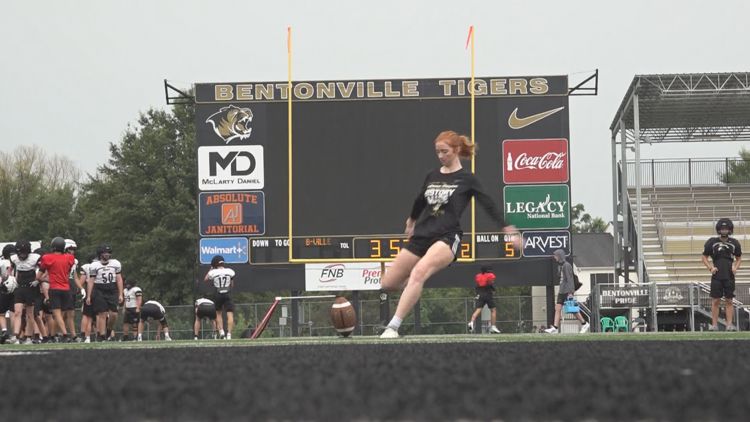 Bentonville High School's first female football kicker to make her ...