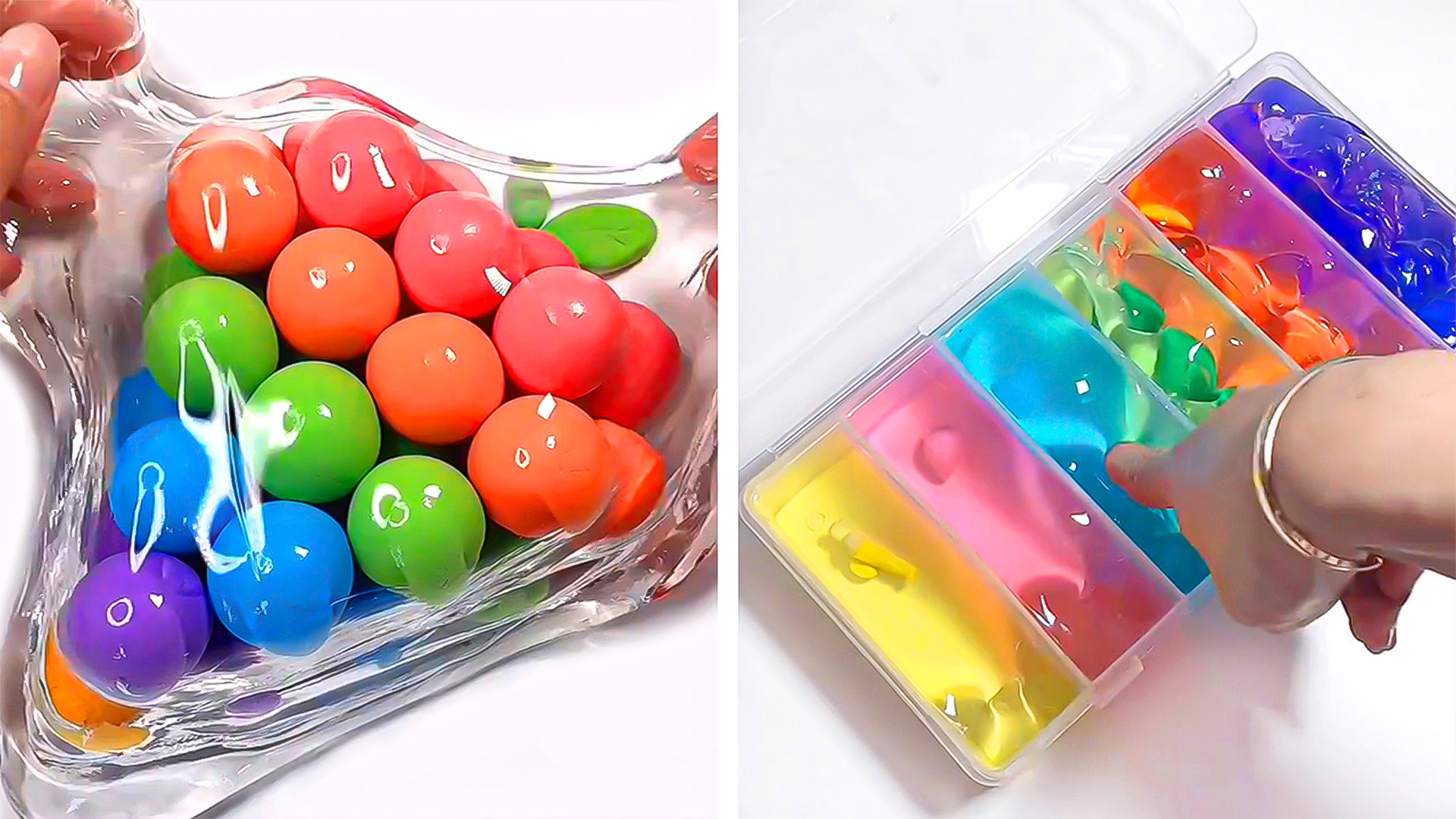 Slime transparente con bolas y slime de colores | ASMR