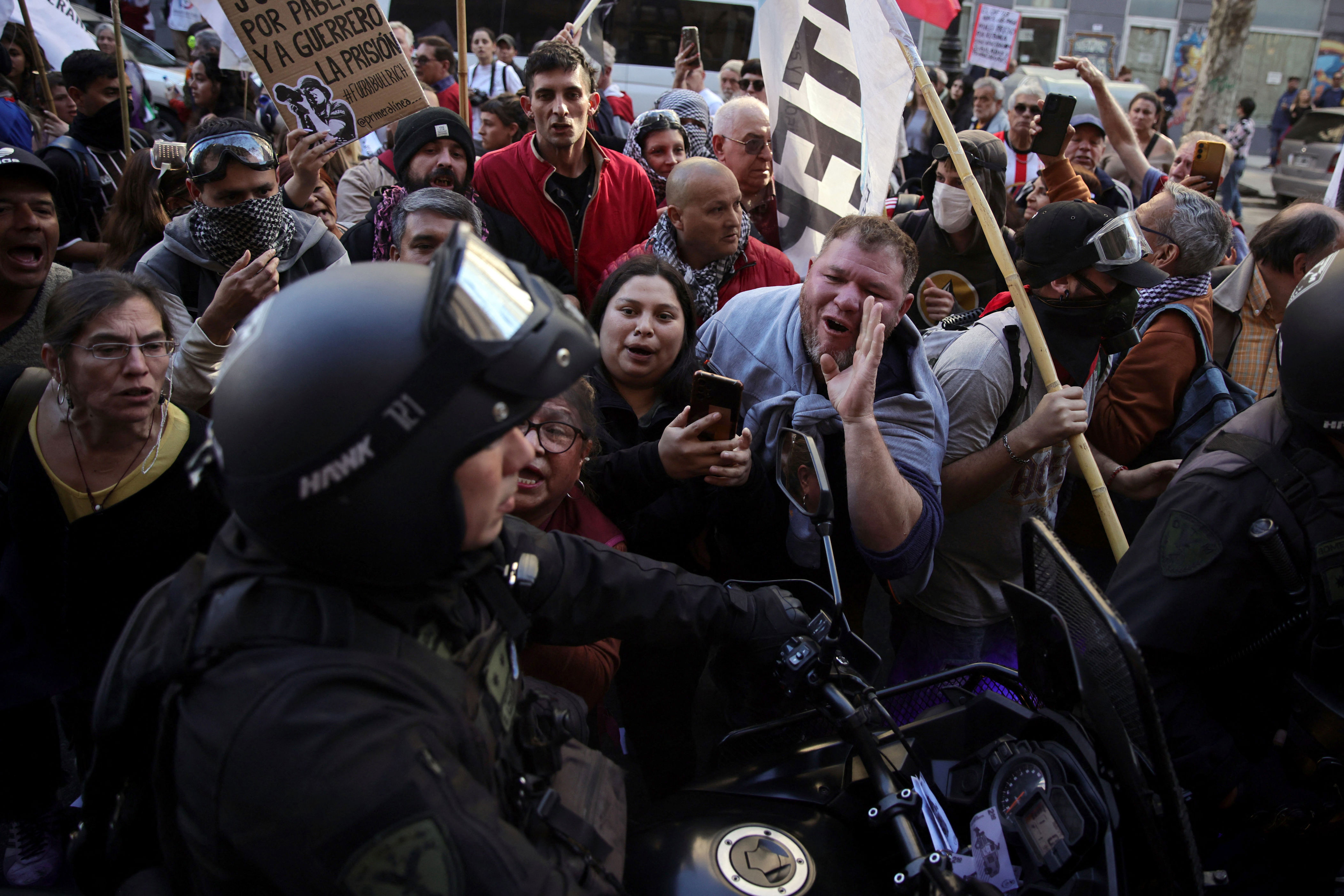 Protesters Hurl Rocks At Argentinian President Javier Milei During