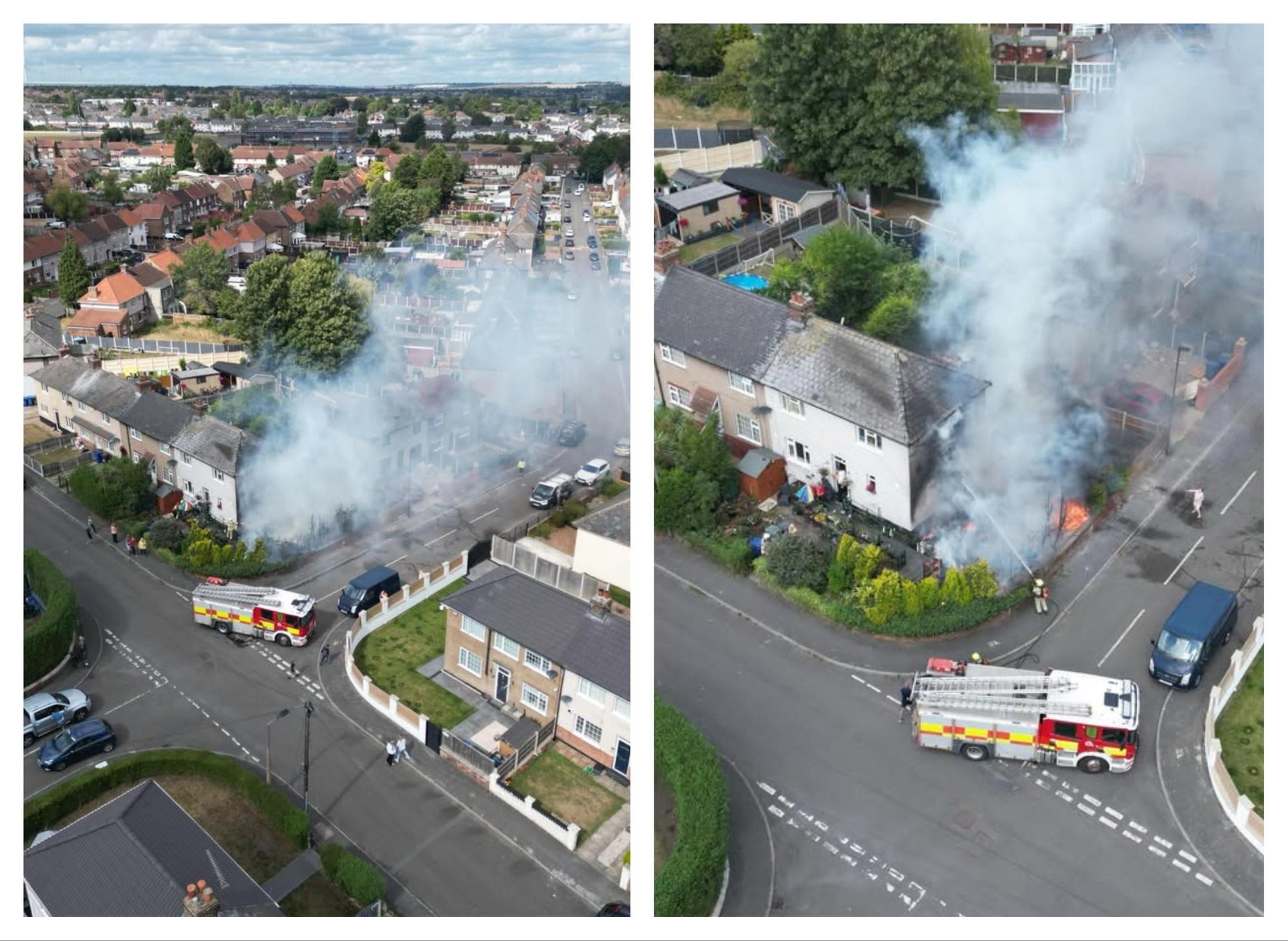 Dramatic aerial photos show huge blaze in Doncaster street this lunchtime