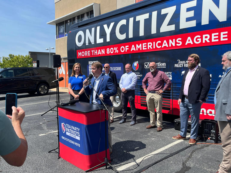 State leaders speak at Only Citizens Vote bus tour stop