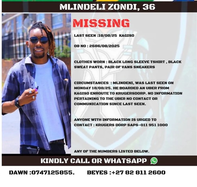 Family seeks public assistance to find missing actor Mlindeli Zondi