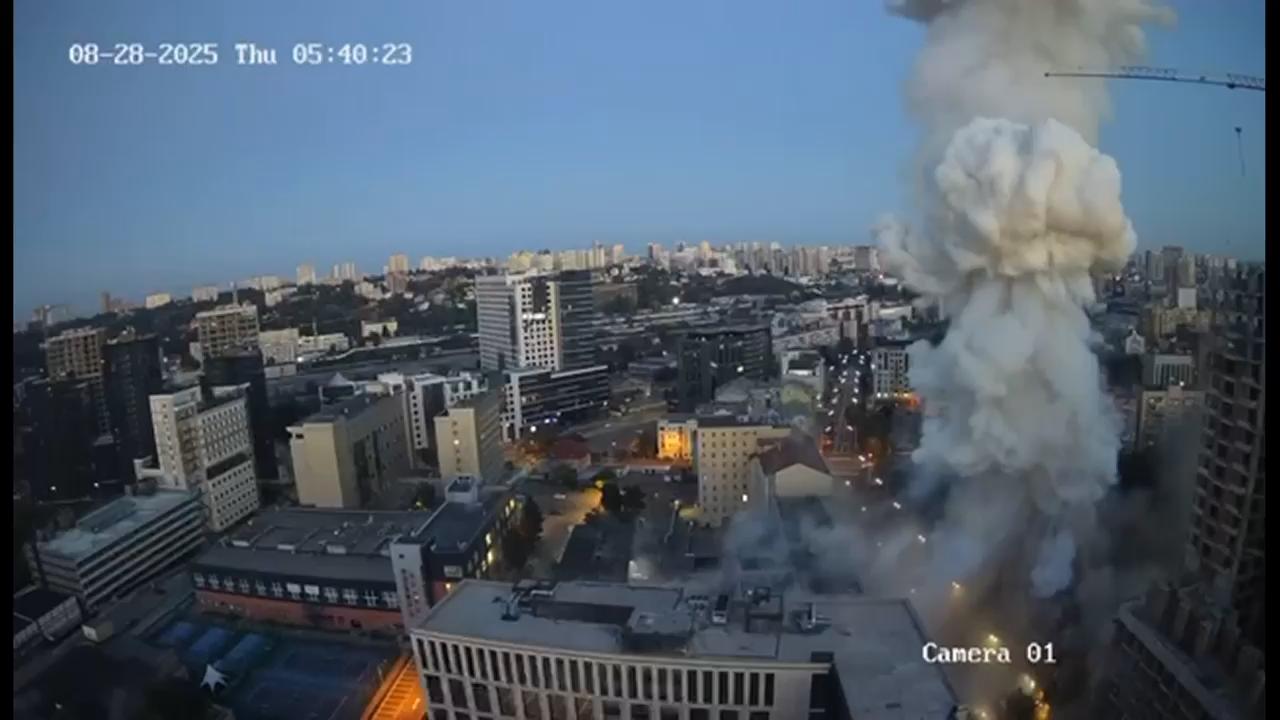 CCTV camera in Kyiv captures blasts during mass Russian drone and ...