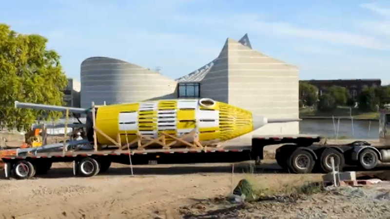 Watch the sped-up installation of a rocket at Exploration Place