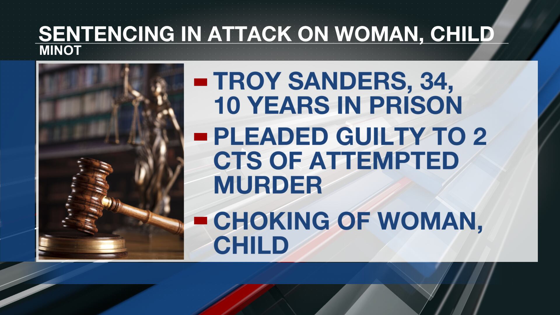 Minot man sentenced to 10 years in attack on woman, child