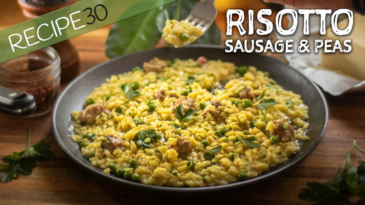 Creamy risotto with sausage and peas - an easy weeknight dinner