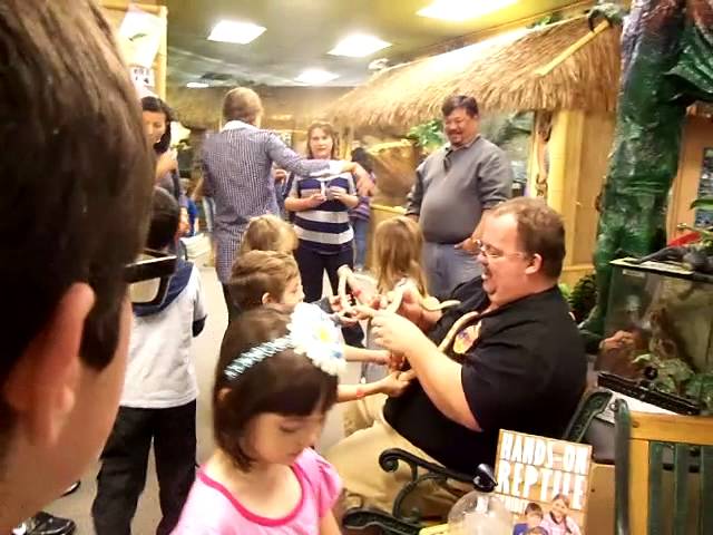 Kids meet a snake at the reptile zoo