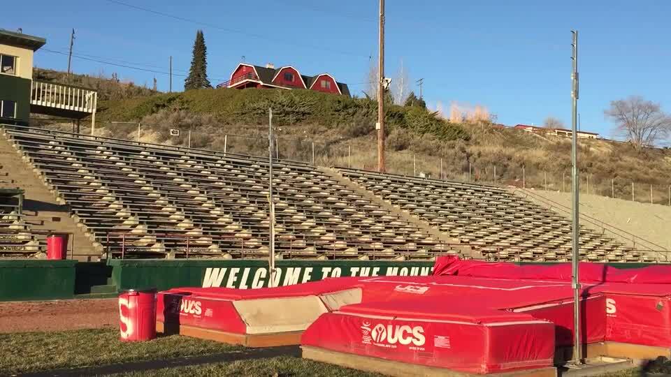 Pole Vaulter Falls and Flings Pole into Air