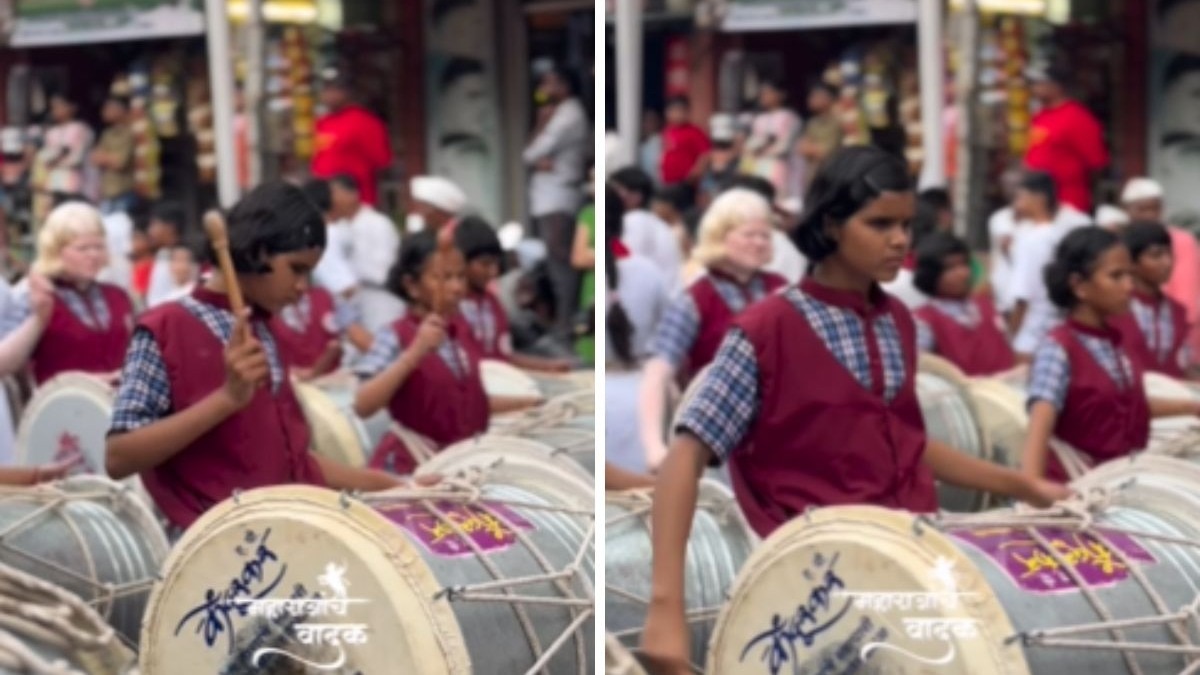 Visually-impaired girls play dhol tasha at Ganpati Utsav. Video goes viral