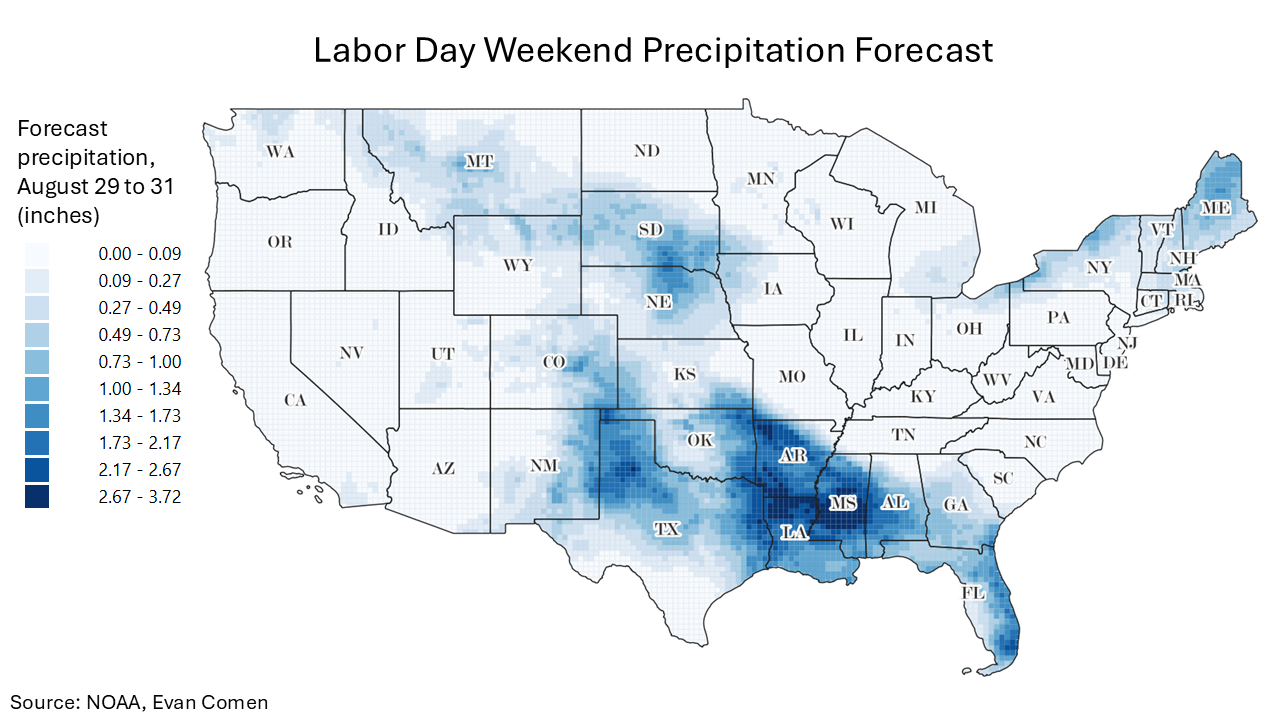The 25 Cities To Get The Most Rain This Labor Day Weekend