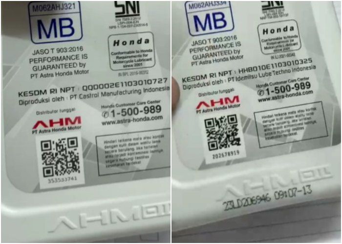 Beredar Barcode Oli Mesin Motor Palsu, Begini Cara Mengenalinya