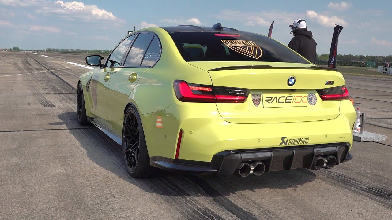 BMW M3 G80 Competition met Akrapovic – Acceleratie en Uitlaatsound