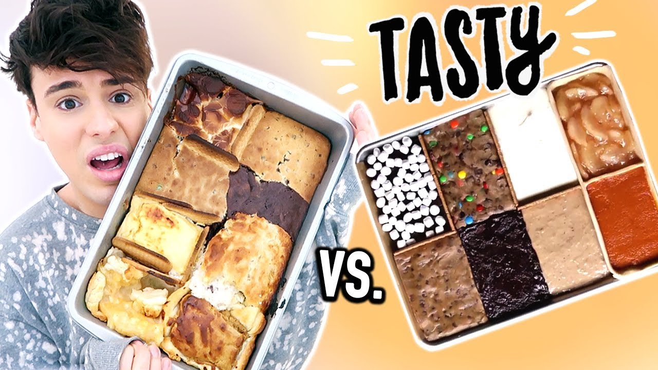 Baking 8 Buzzfeed Tasty desserts in one pan to test a recipe shortcut
