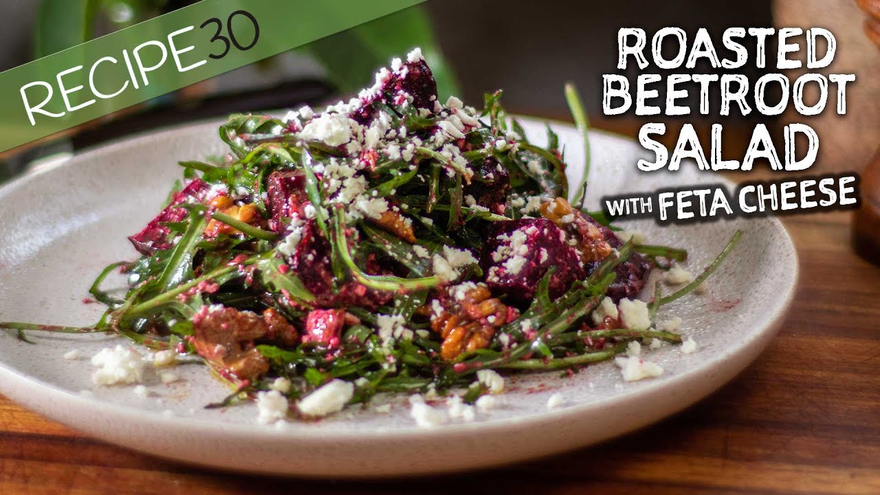 Roasted beetroot salad with feta cheese and walnuts