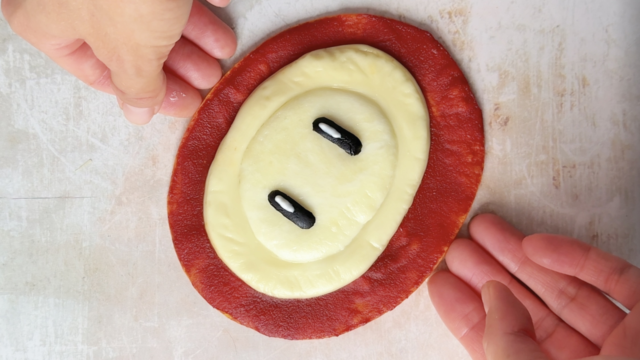 Mario flower pizza, fun double cheese snack idea