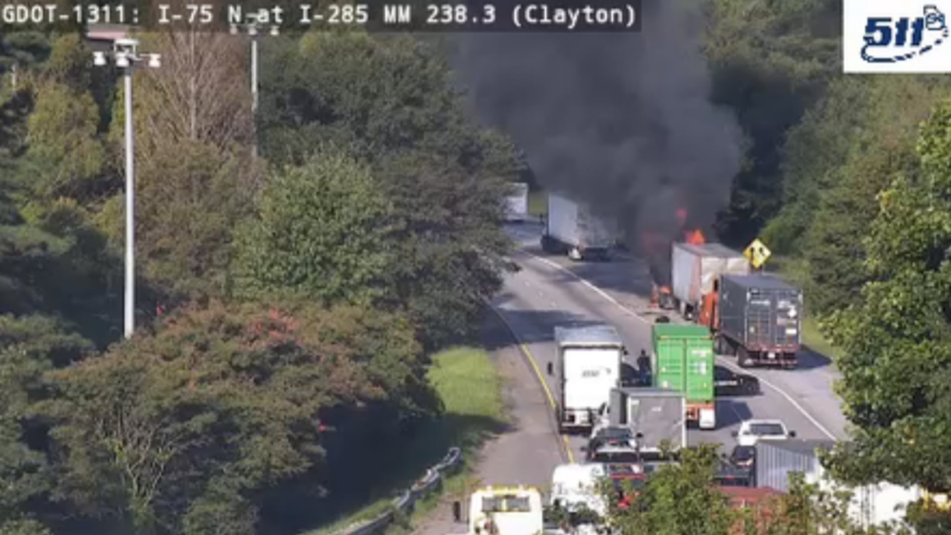 Massive truck fire closes lanes on I-75 at I-285 near Atlanta airport