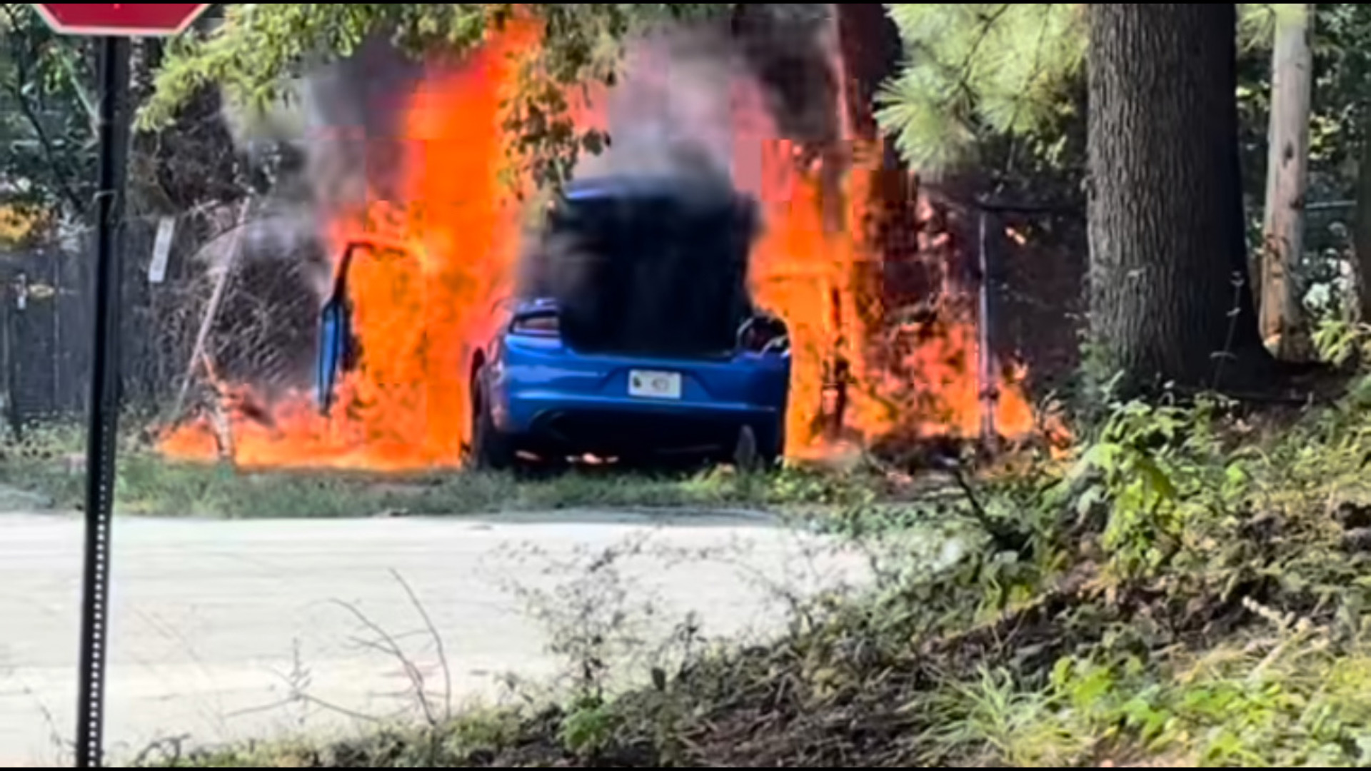 GSP vehicle engulfed in flames