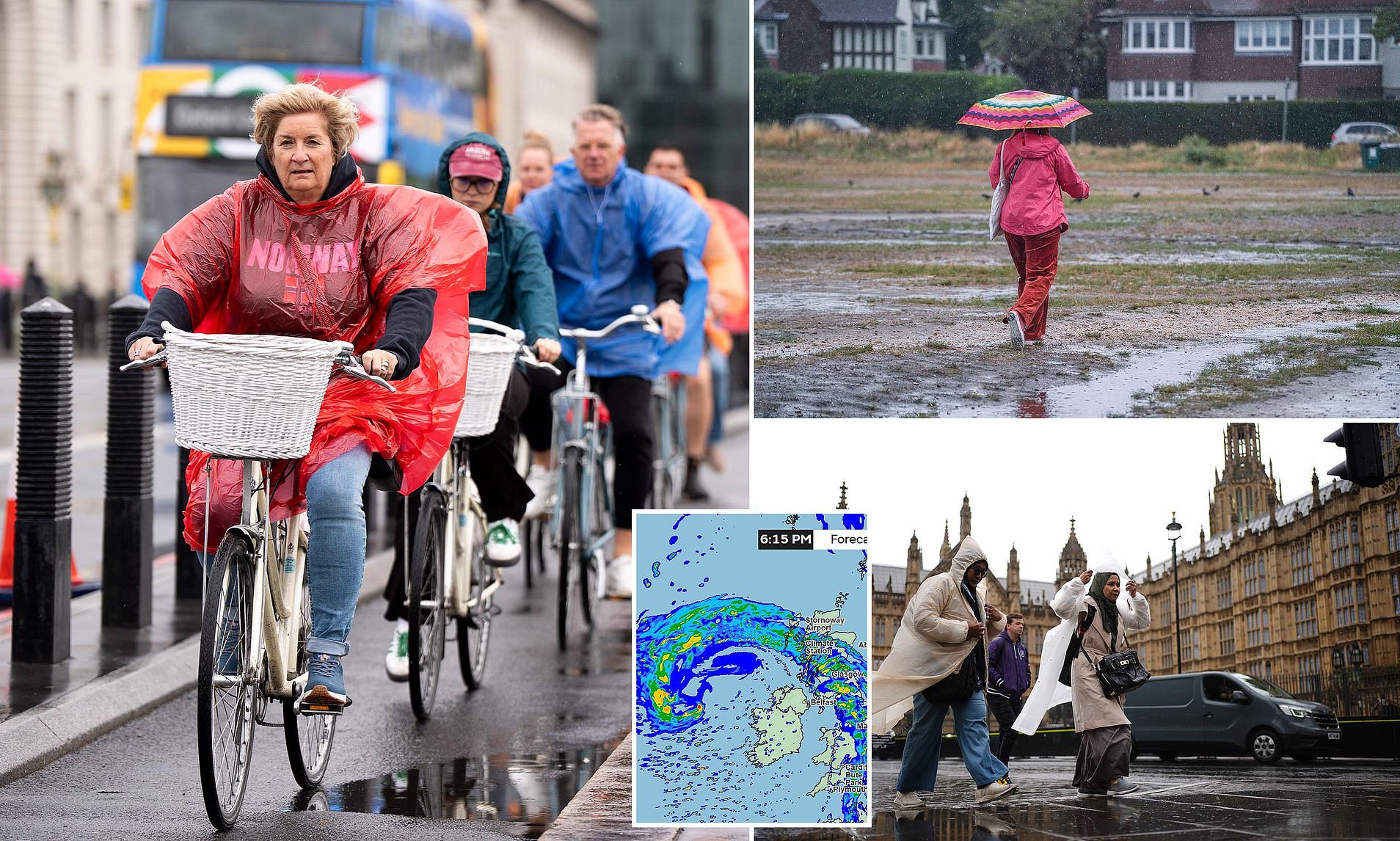 Total washout with torrential rain and strong winds to hammer Britain