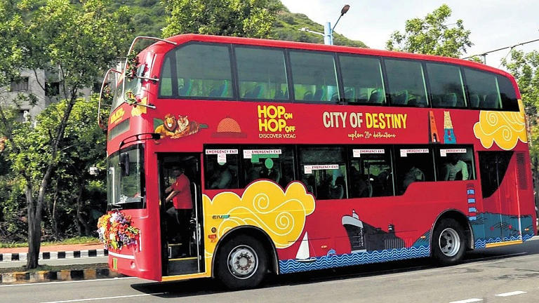 CM Naidu launches hop-on hop-off electric tourist buses in Vizag ...