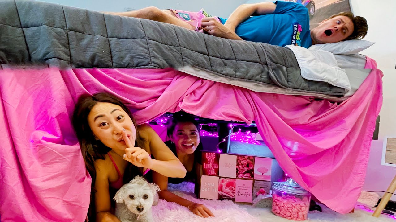 I built a secret girls lounge under his bed! 🛏️