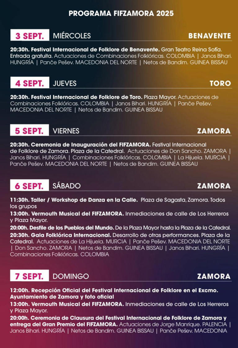 Programa completo del festival de folklore de Zamora 2025