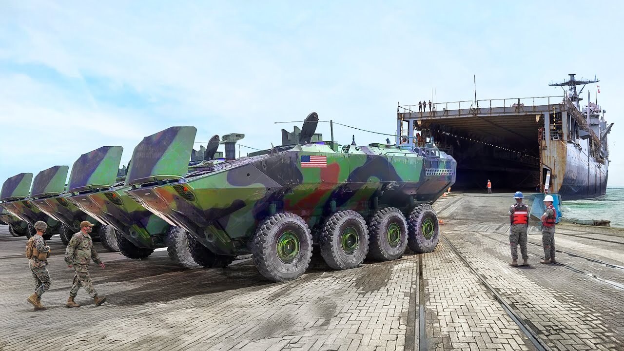 US Marines Unloading Their Brand-New Massive Amphibious Combat Vehicles