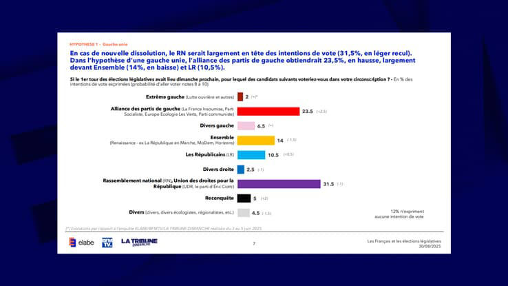 SONDAGE BFMTV/LA TRIBUNE DIMANCHE: en cas de dissolution, le RN largement en tête des intentions ...