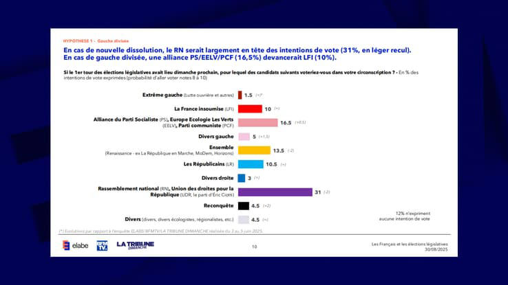SONDAGE BFMTV/LA TRIBUNE DIMANCHE: en cas de dissolution, le RN largement en tête des intentions ...