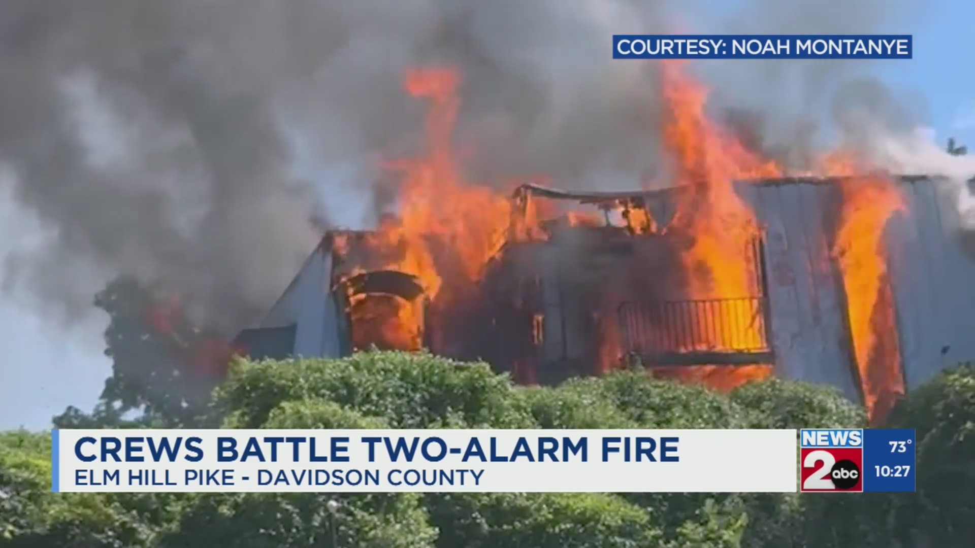 Crews battle two-alarm apartment fire along Elm Hill Pike