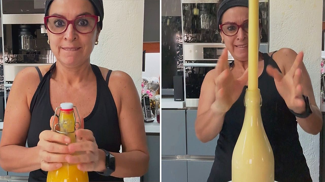 Fruit explosion! Mango smoothie blows up in influencer's face