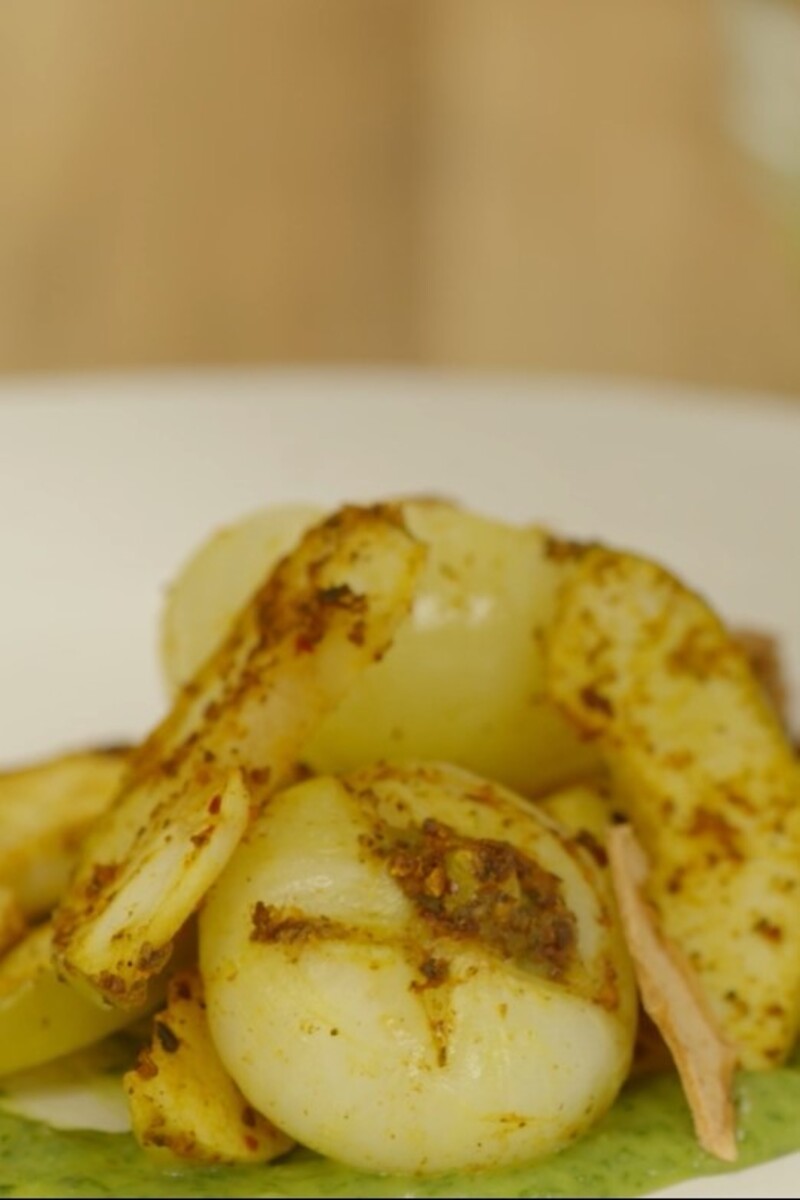 Moroccan spiced apples with chermoula and cipollini onions